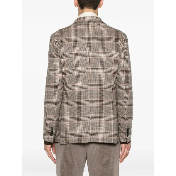 Tagliatore Checked Virgin Wool & Cashmere Blazer - Brown