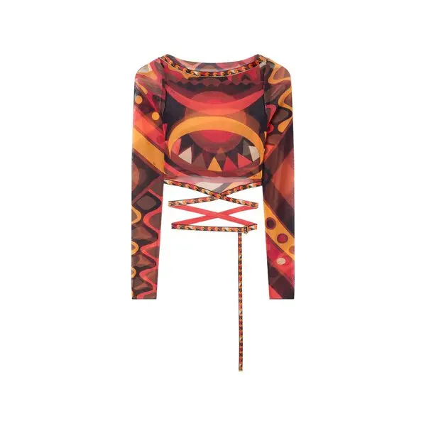 Emilio Pucci Printed Tulle Long Sleeve Top