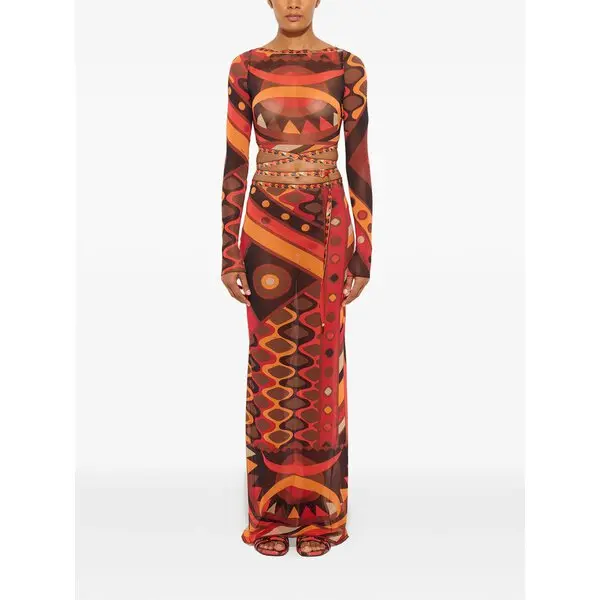 Emilio Pucci Printed Tulle Long Sleeve Top
