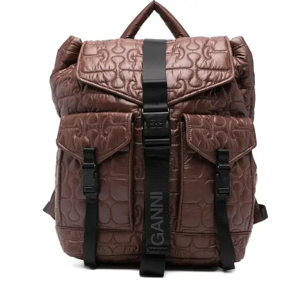 GANNI Quilted Backpack - Brown