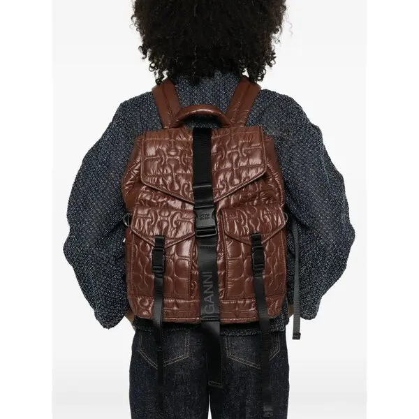 GANNI Quilted Backpack - Brown