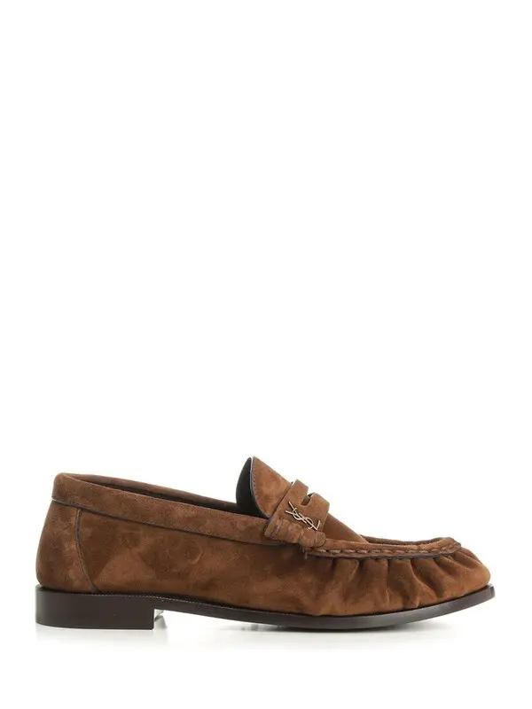 Saint Laurent Suede Moccasin Loafers With Casaandre Logo