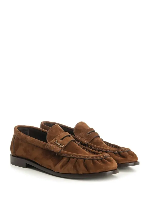 Saint Laurent Suede Moccasin Loafers With Casaandre Logo