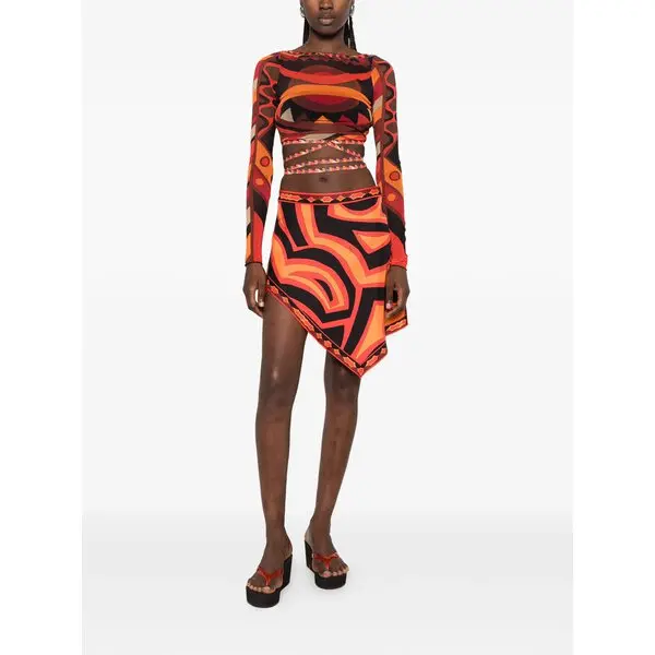 Emilio Pucci Asymmetric Draped Skirt In Silk Twill With Labirinto Print - Black