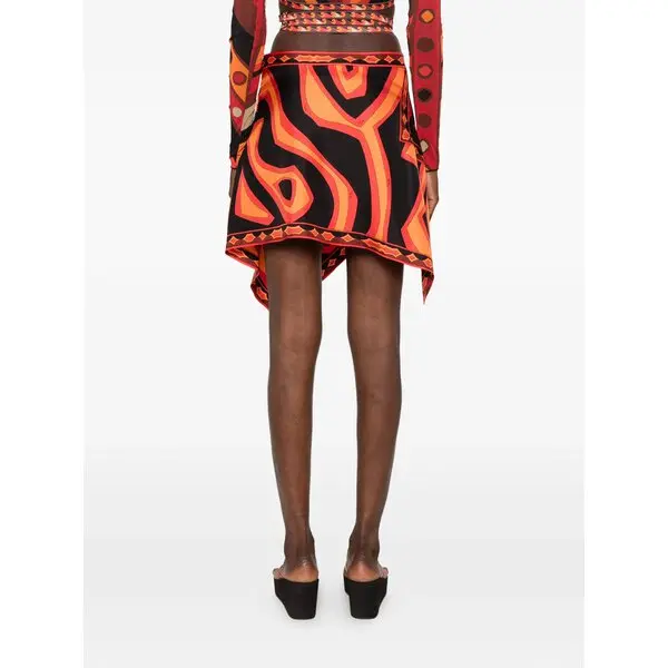 Emilio Pucci Asymmetric Draped Skirt In Silk Twill With Labirinto Print - Black