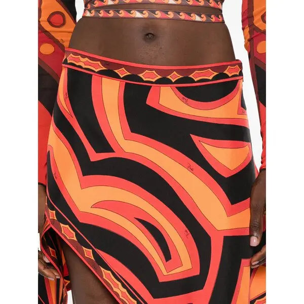 Emilio Pucci Asymmetric Draped Skirt In Silk Twill With Labirinto Print - Black