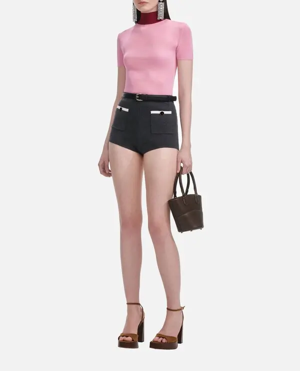 SELF-PORTRAIT Grey Knit Shorts With Pocket Detail