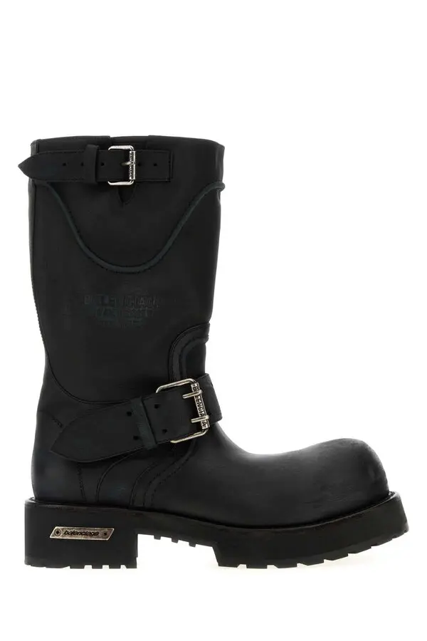 Balenciaga Leather Buckled Boots - Black