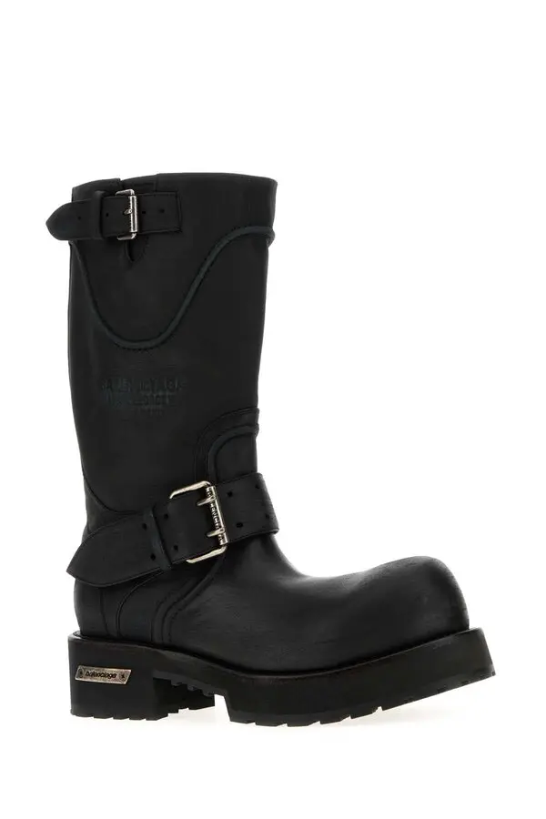 Balenciaga Leather Buckled Boots - Black