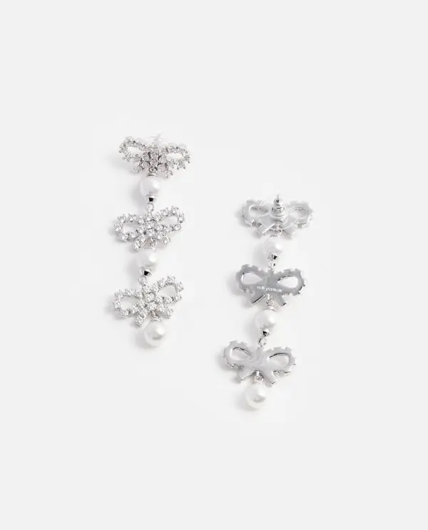 SELF-PORTRAIT Micro Bow Pearl Drop Earrings