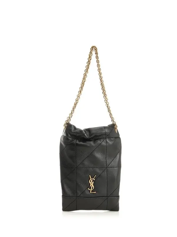 Saint Laurent Lambskin Quilted Bucket Bag With Gold Tone Chain Strap - Black
