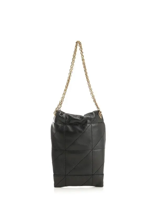 Saint Laurent Lambskin Quilted Bucket Bag With Gold Tone Chain Strap - Black