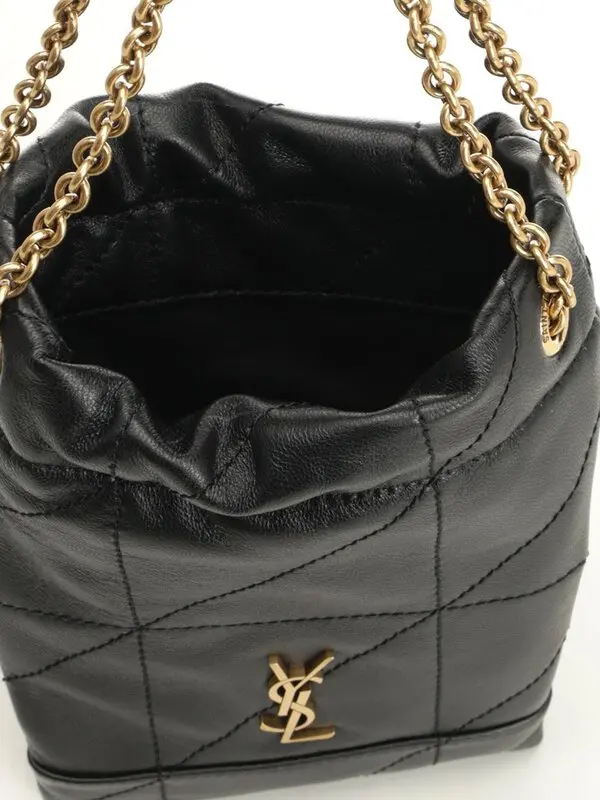 Saint Laurent Lambskin Quilted Bucket Bag With Gold Tone Chain Strap - Black