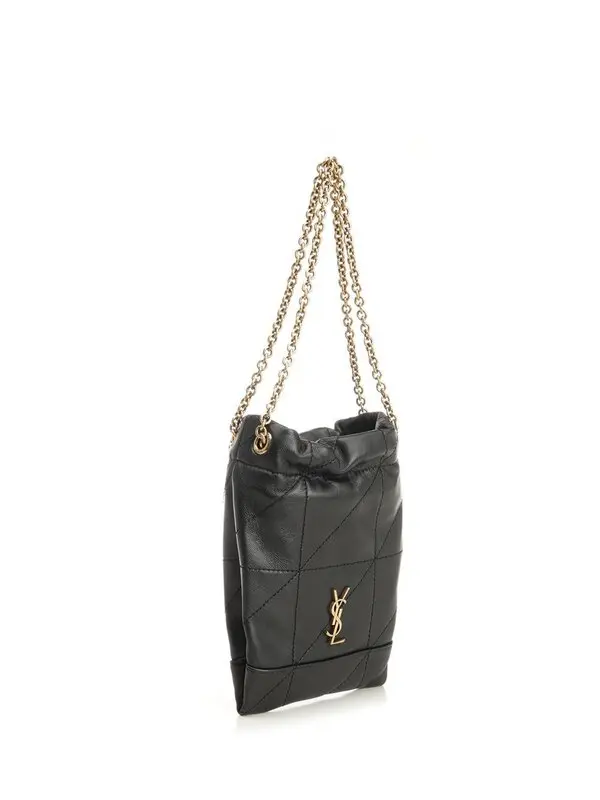 Saint Laurent Lambskin Quilted Bucket Bag With Gold Tone Chain Strap - Black