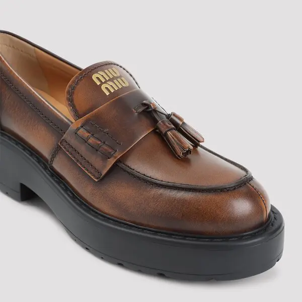 Miu Miu Testa Di Moro Suede Calf Leather Loafers - Brown