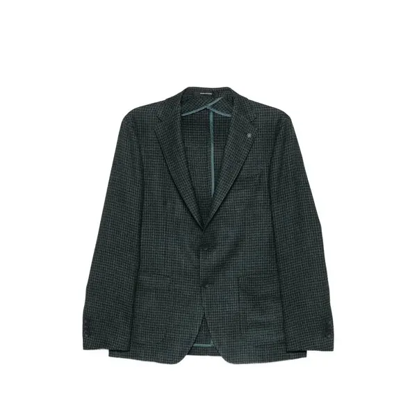 Tagliatore Dark Houndstooth Virgin Wool And Silk Blend Blazer