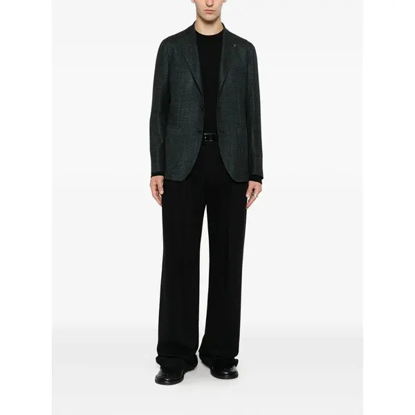Tagliatore Dark Houndstooth Virgin Wool And Silk Blend Blazer