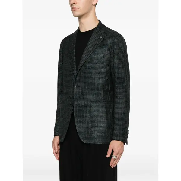 Tagliatore Dark Houndstooth Virgin Wool And Silk Blend Blazer