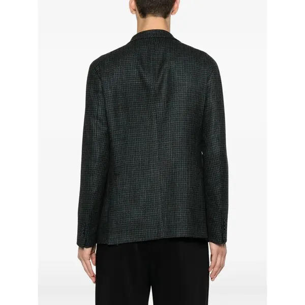 Tagliatore Dark Houndstooth Virgin Wool And Silk Blend Blazer