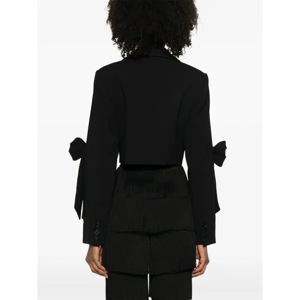 GANNI Double-breasted Cropped Jacket With Bow Detailing