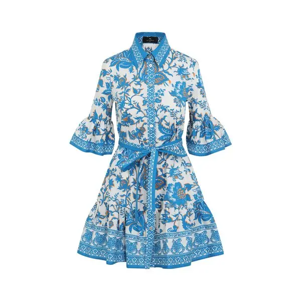 Etro Printed Cotton Mini Dress With Self-tie Belt