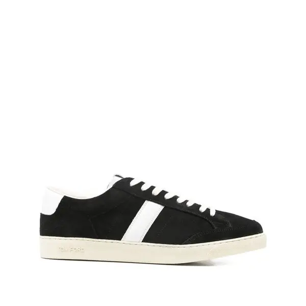 TOM FORD Suede Low-top Sneakers With White Stripe Detail - Black