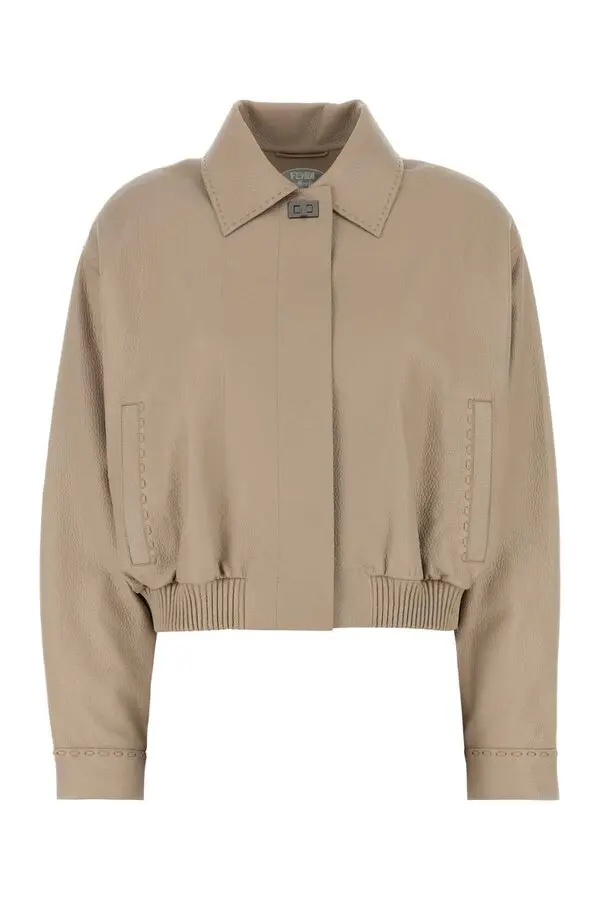Fendi Cappuccino Leather Jacket - Brown