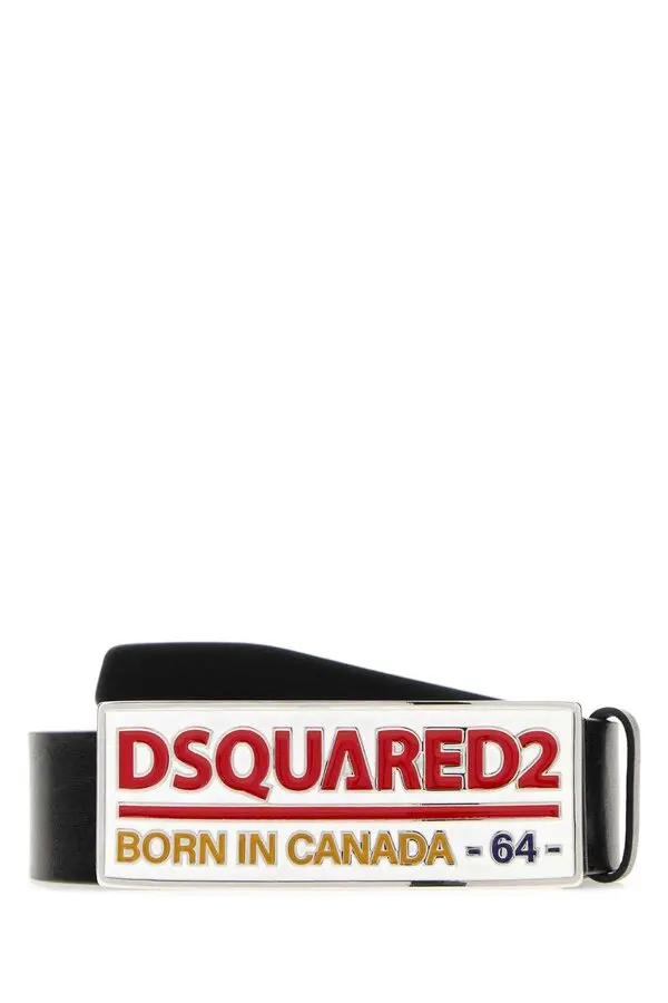 Dsquared2 Leather Belt With Silver Tone Hardware - Black