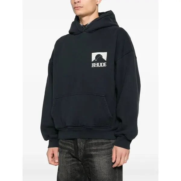 Rhude Graphic Print Cotton Hoodie - Black