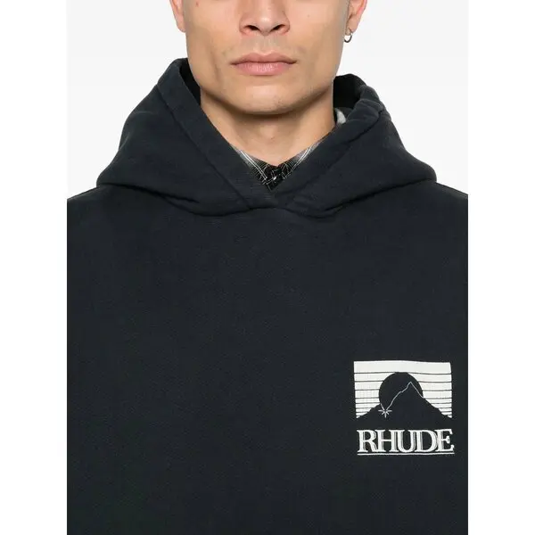 Rhude Graphic Print Cotton Hoodie - Black