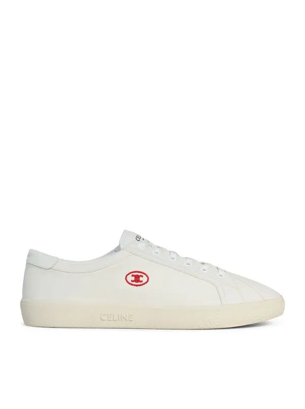 Celine Lou Low-top Lace-up Sneaker With Triomphe Application In Canvas And Calfskin - White