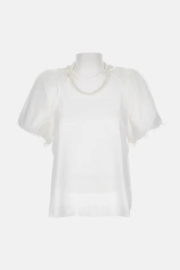 Simone Rocha T-shirt With Puff Sleeves And Embroidered Tulle