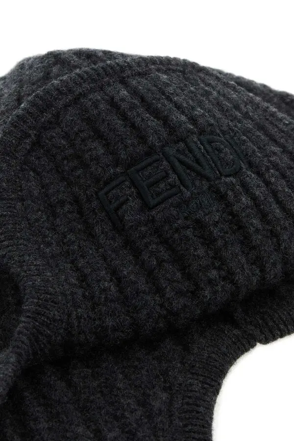 Fendi Melange Graphite Wool Beanie Hat