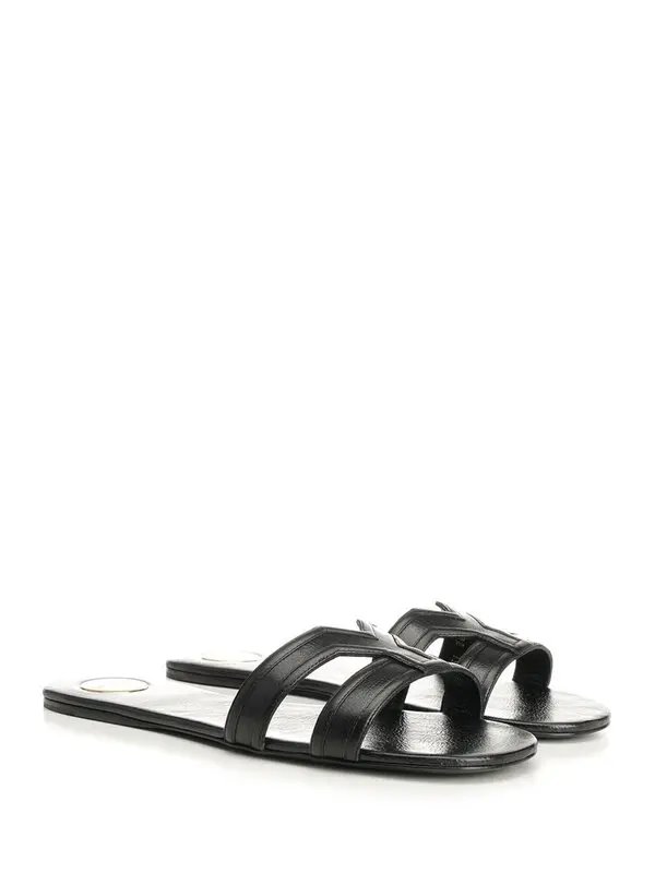 Saint Laurent Mabrouka Leather Sandals With Gold Tone Logo Plaques - Black