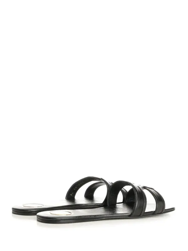 Saint Laurent Mabrouka Leather Sandals With Gold Tone Logo Plaques - Black
