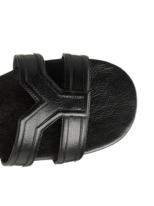 Saint Laurent Mabrouka Leather Sandals With Gold Tone Logo Plaques - Black