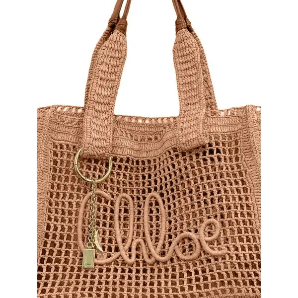 Chloé Raffia Tote Bag With Logo Detail And Gold-tone Hardware - Cream