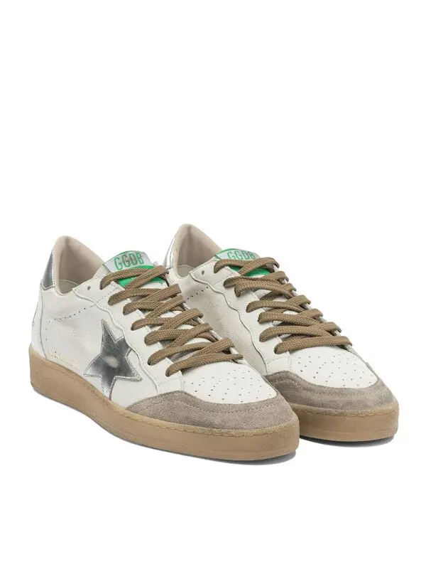 GOLDEN GOOSE Ball-star Sneakers In White Leather With Silver Star - Multicolor