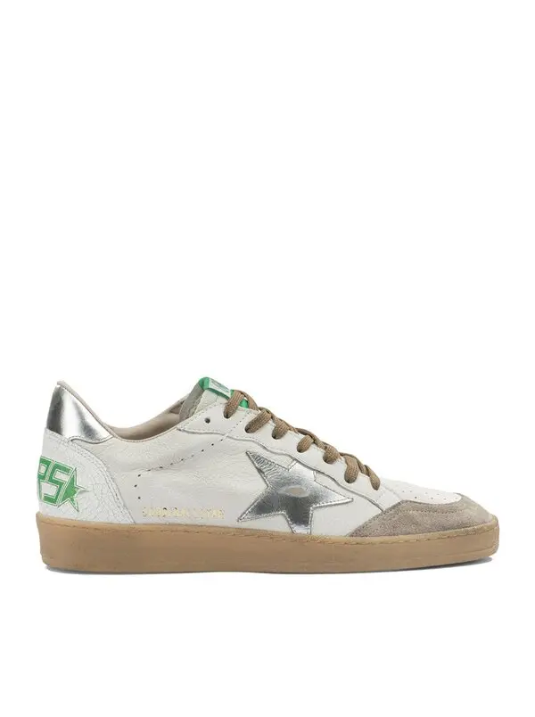 GOLDEN GOOSE Ball-star Sneakers In White Leather With Silver Star - Multicolor