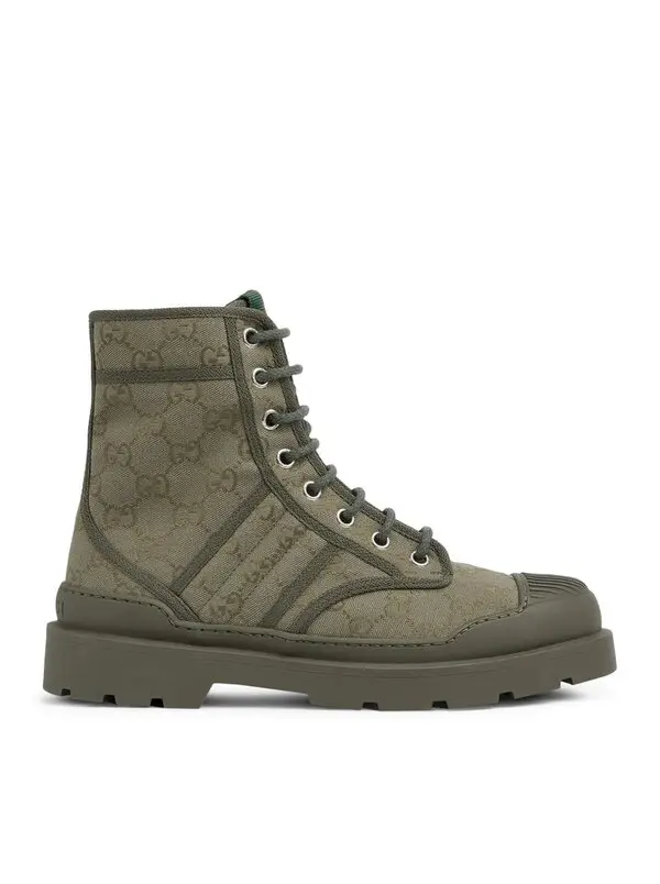 Gucci Gg Canvas Combat Boots With Web Detail