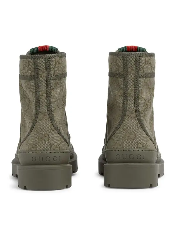 Gucci Gg Canvas Combat Boots With Web Detail