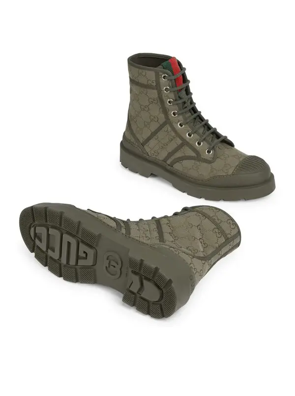 Gucci Gg Canvas Combat Boots With Web Detail