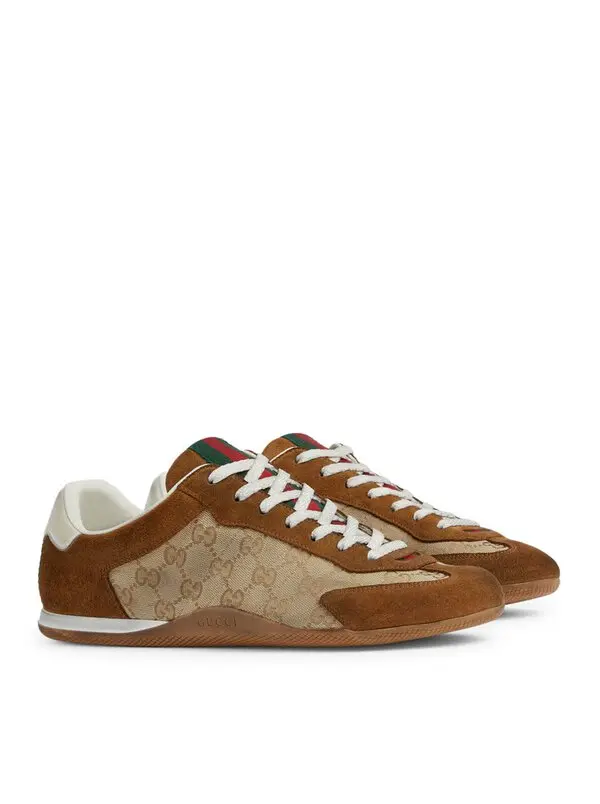 Gucci Canvas And Suede Lace-up Low-top Sneakers
