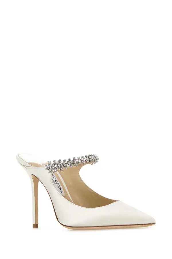 JIMMY CHOO Satin Bing 100 Mules - White