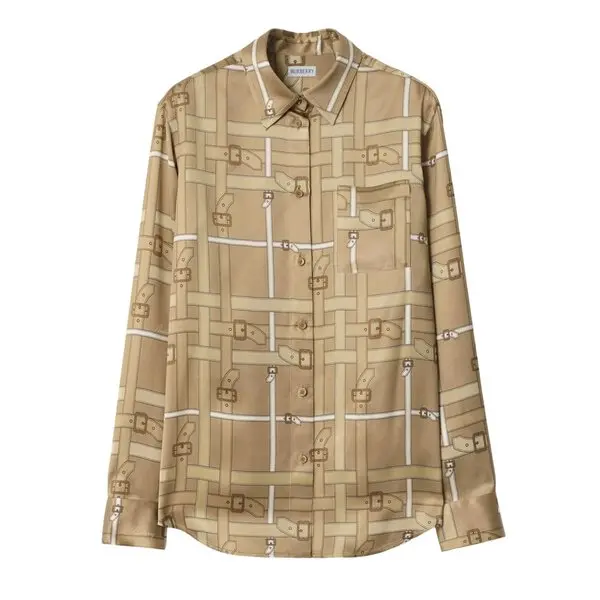 Burberry Belt Buckle Pattern Viscose Shirt - Cream