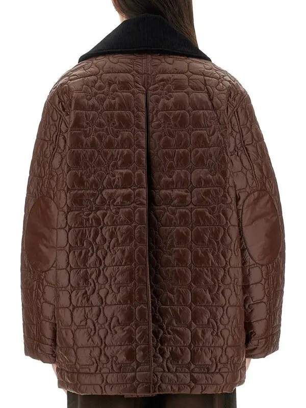 GANNI Quilted Midi Jacket With Textured Collar