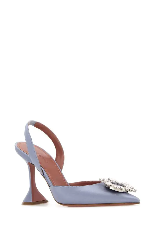 Amina Muaddi Powder Satin Begum Slingback Pumps - Blue