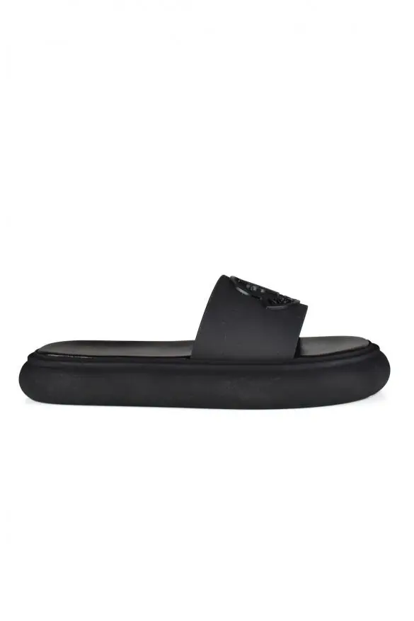 Moncler Slyder Slides With Embossed Logo - Black