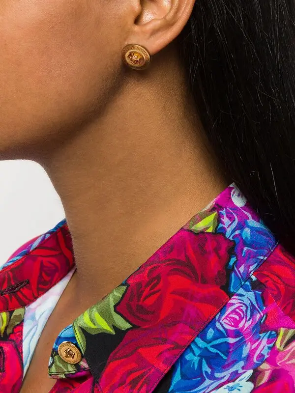 Versace Medusa Motif Gold Tone Earrings - Multicolor
