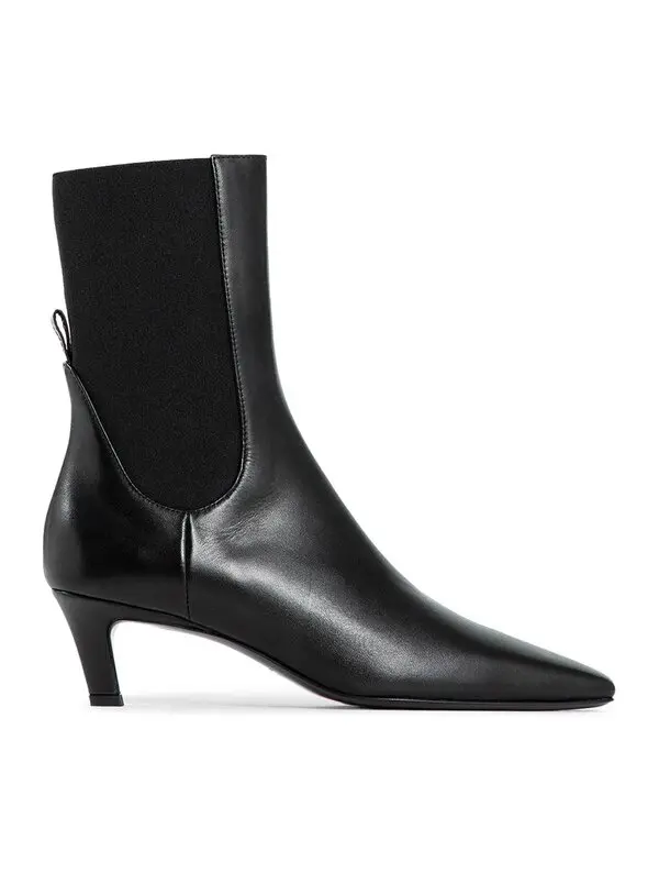 TOTEME Leather Mid Heel Boots - Black
